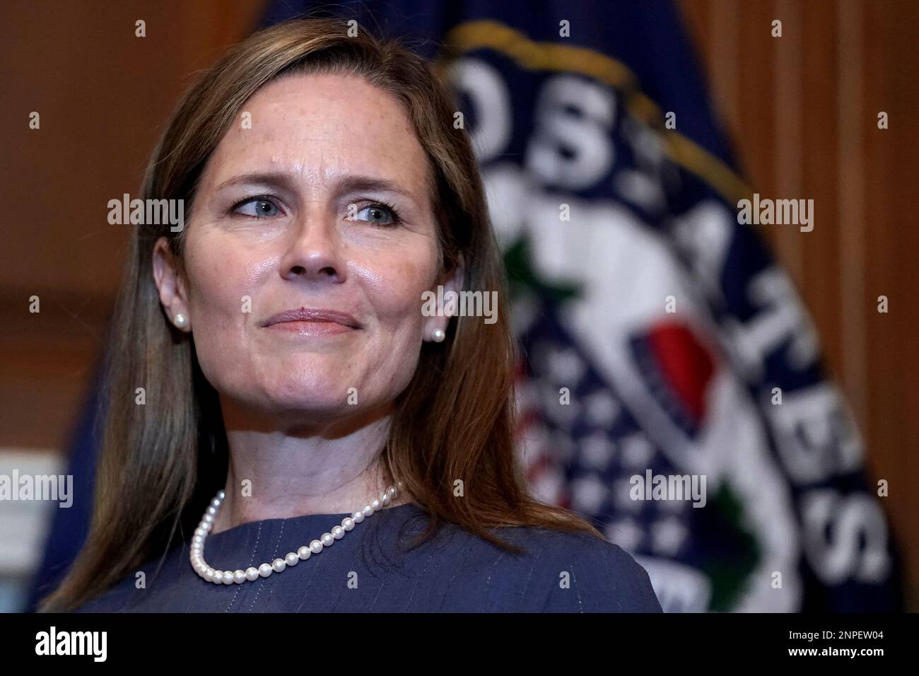Supreme Court nominee Judge Amy Coney Barrett meets with Senate Majority Whip John Thune of S.D ...