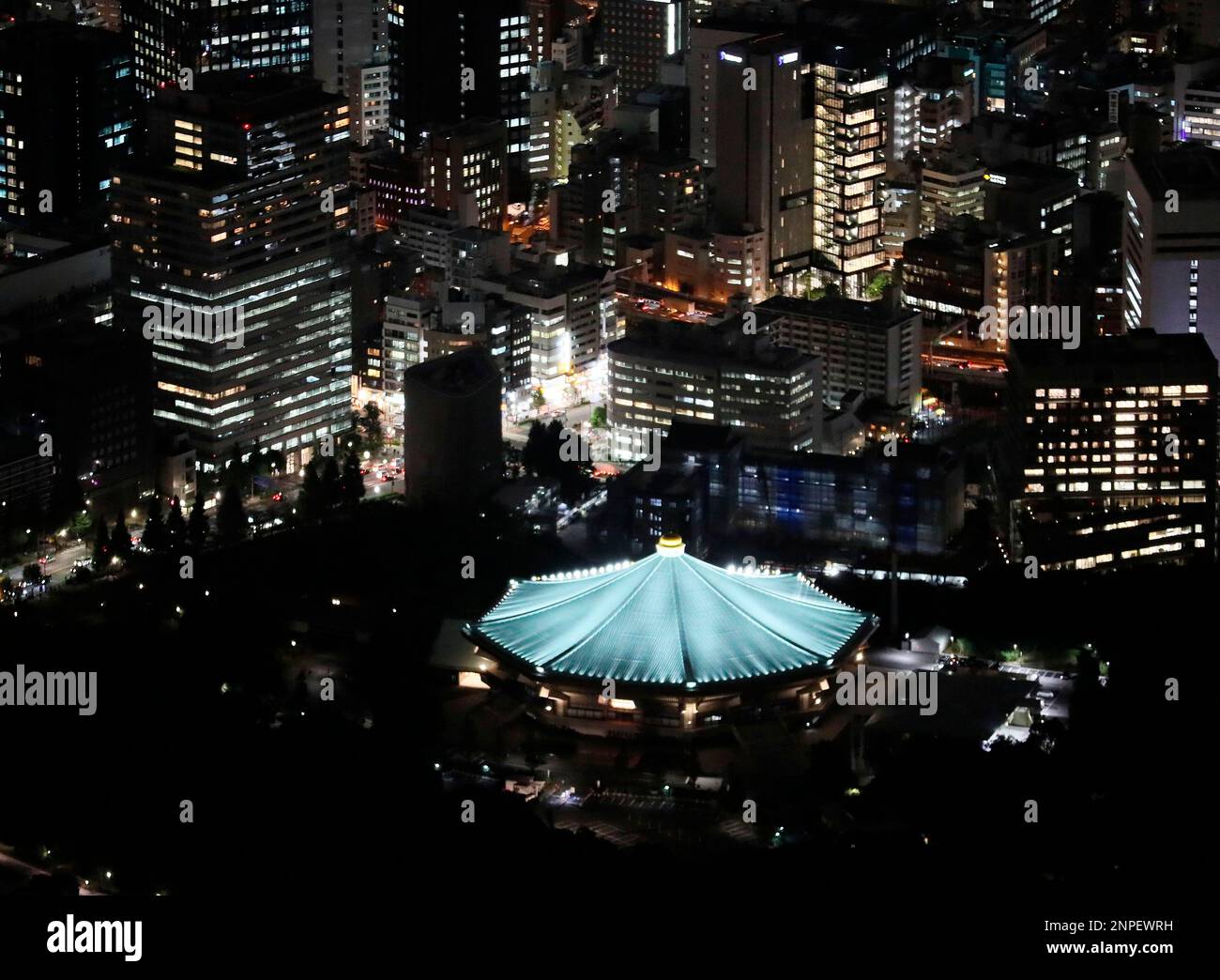 Nippon Budokan is illuminated after the extension and renovation for ...