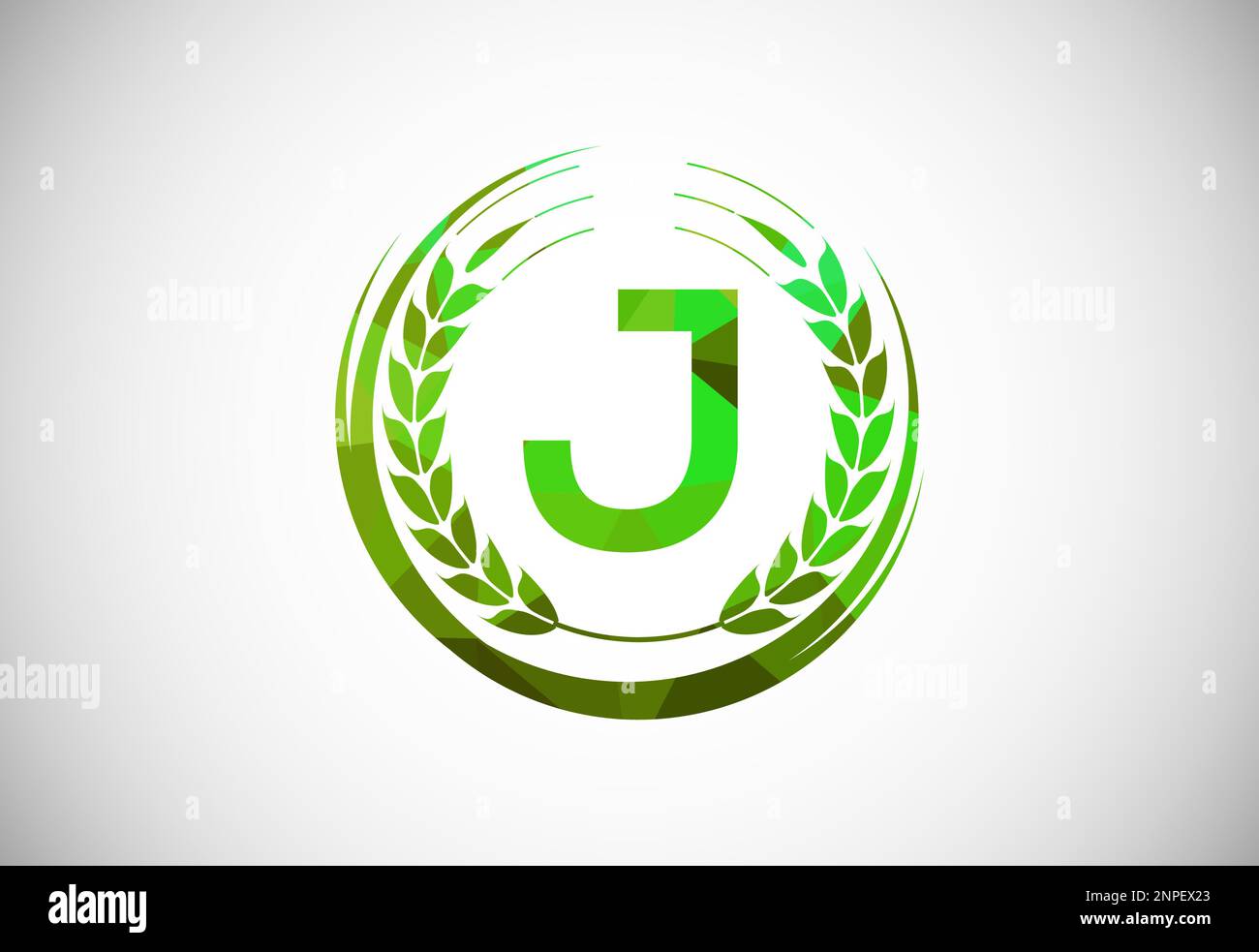 Alphabet J sign with a wheat wreath. Polygonal low poly organic wheat ...