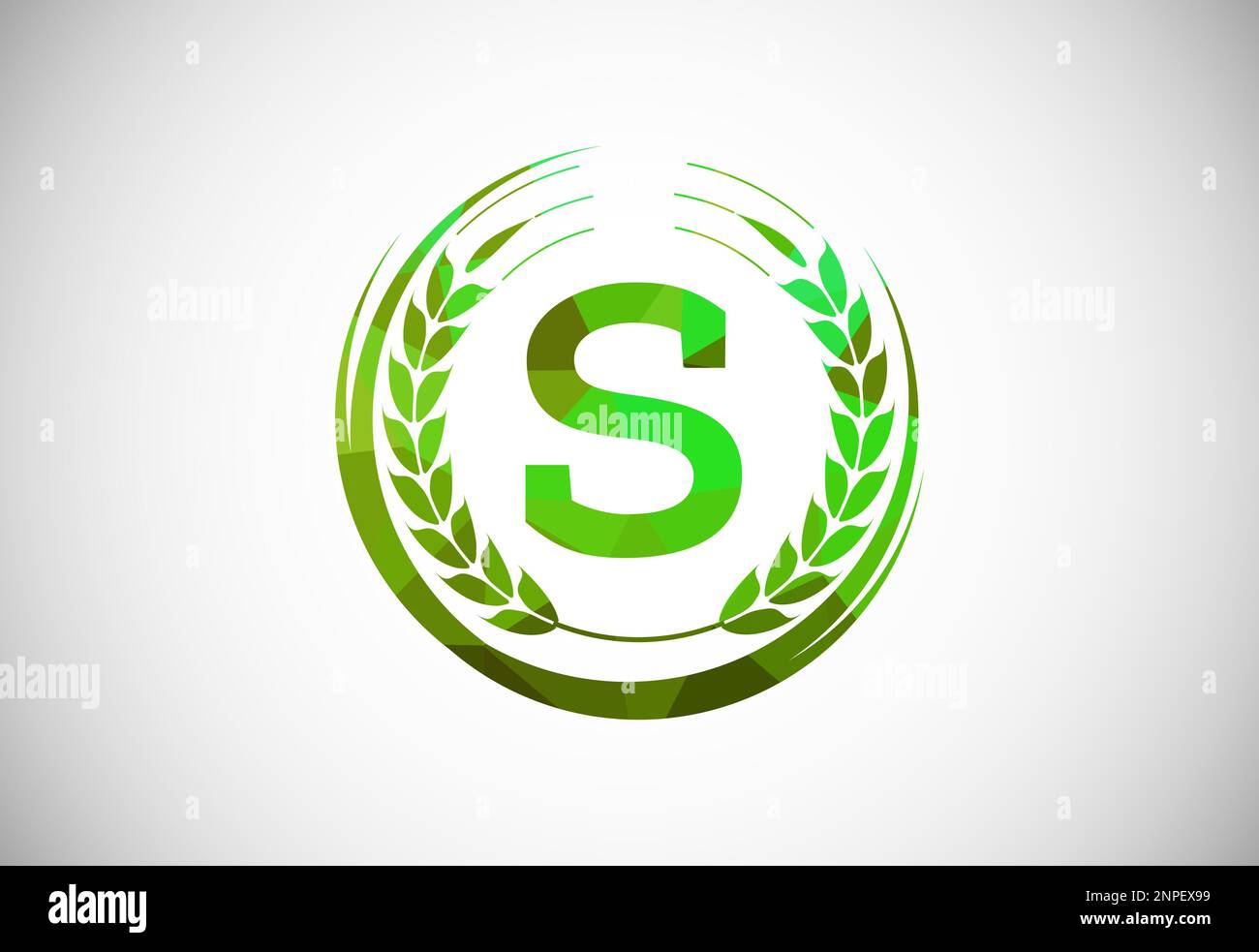 Alphabet S sign with a wheat wreath. Polygonal low poly organic wheat ...