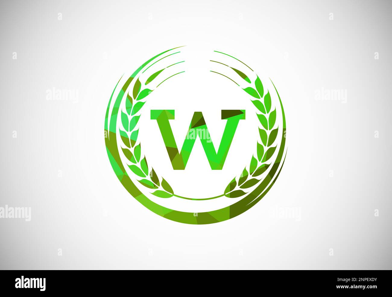 Alphabet W sign with a wheat wreath. Polygonal low poly organic wheat ...