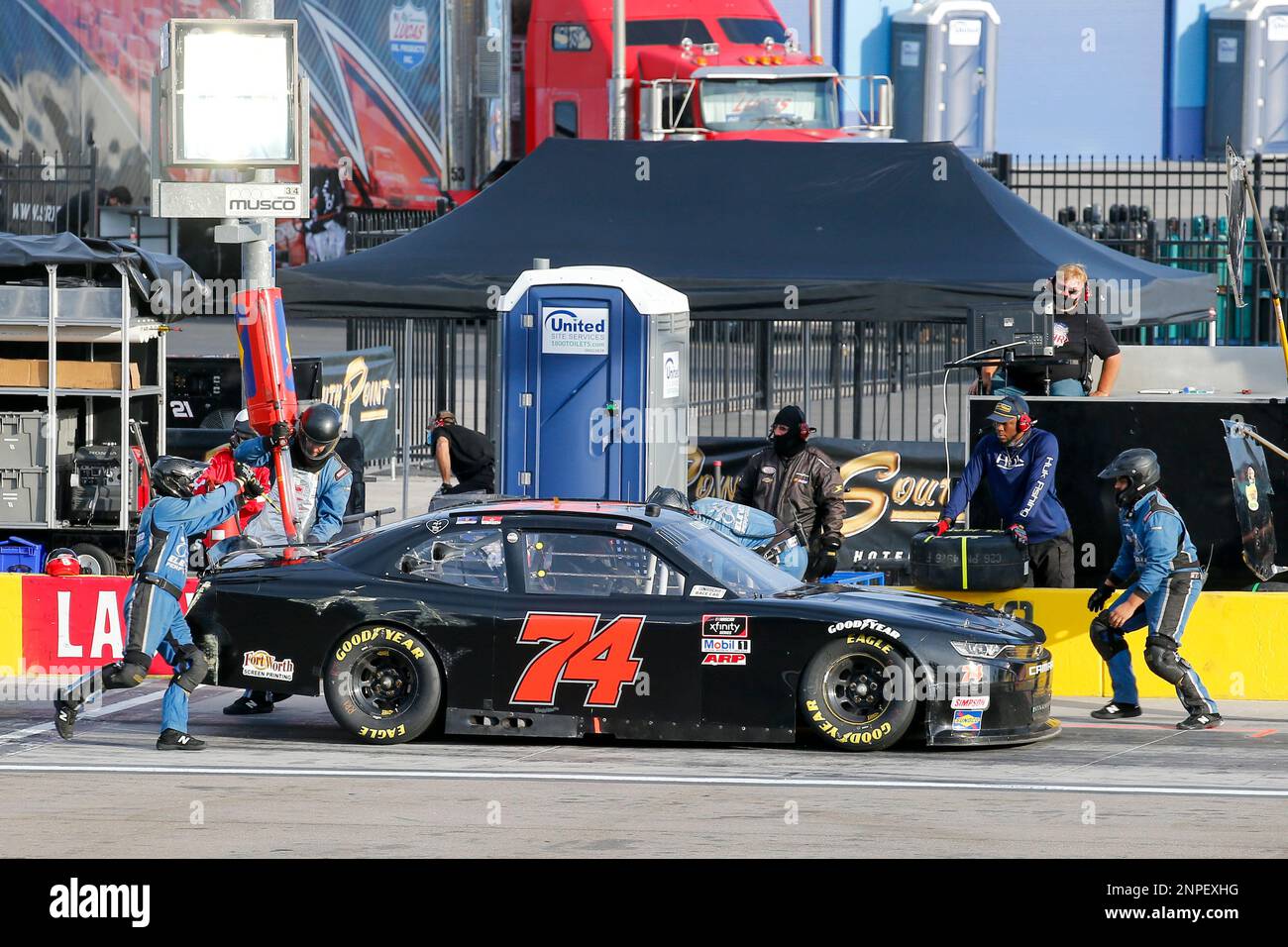 #74: Bayley Currey, Mike Harmon Racing, Chevrolet Camaro makes a pit ...