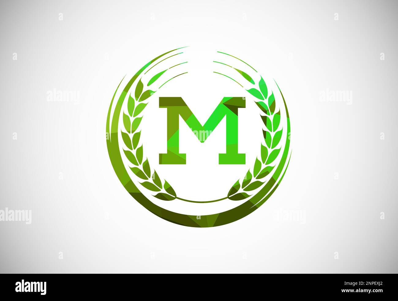 Alphabet M sign with a wheat wreath. Polygonal low poly organic wheat ...