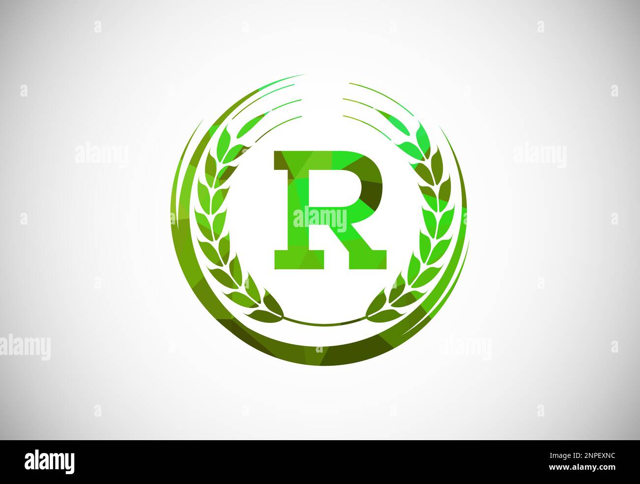 Alphabet R sign with a wheat wreath. Polygonal low poly organic wheat ...