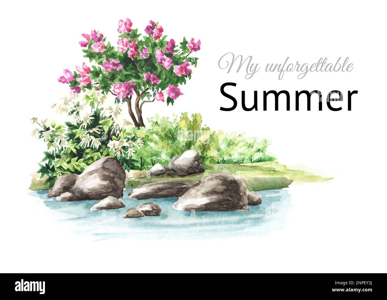 Garden Decorative lake shore, Landscape design element. Hand drawn ...