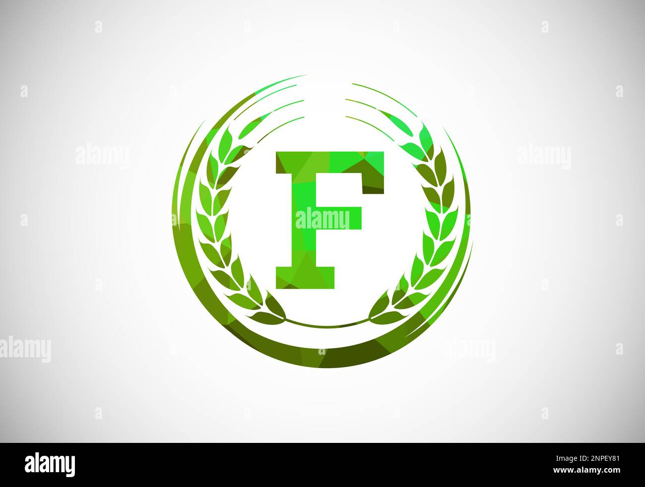 Alphabet F sign with a wheat wreath. Polygonal low poly organic wheat ...
