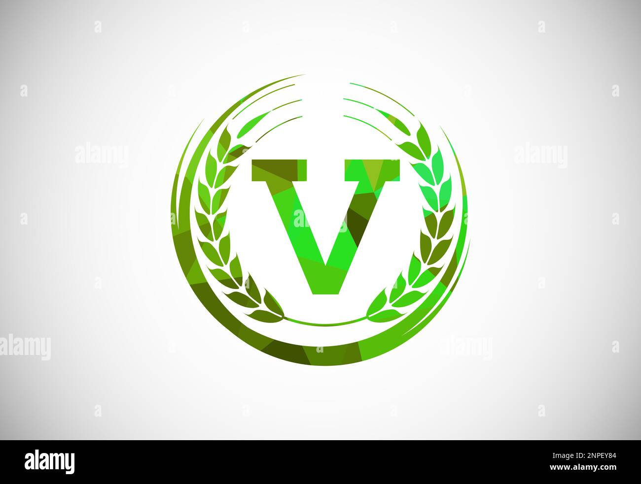 Alphabet V sign with a wheat wreath. Polygonal low poly organic wheat ...