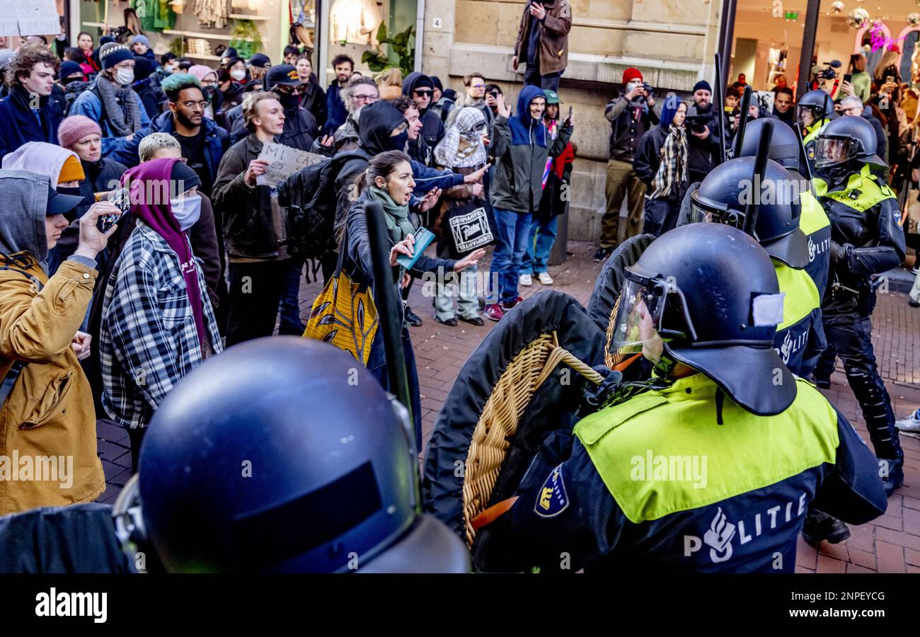 AMSTERDAM - Demonstrators during a housing protest on Dam Square. Among ...