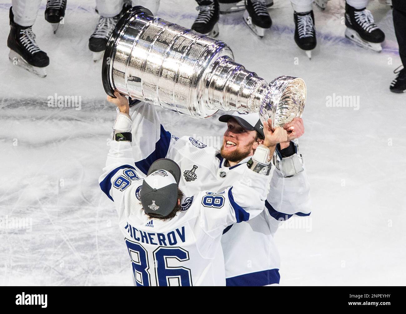 Tampa Bay Lightning's Nikita Kucherov (86) and goalie Andrei ...