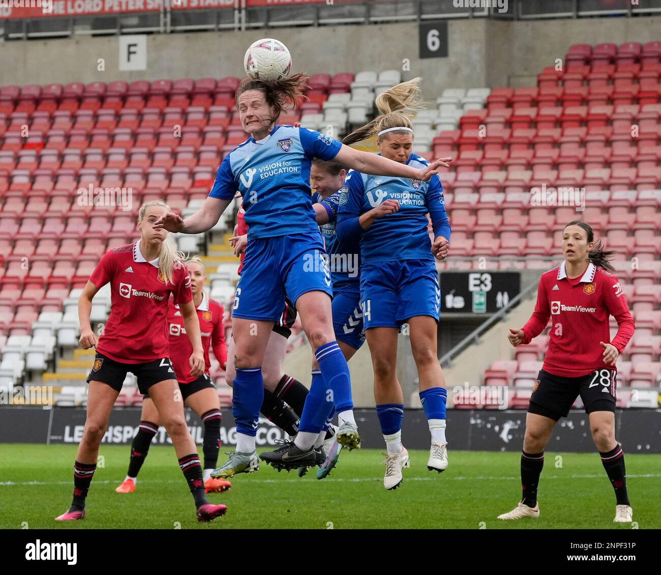 Sarah Robson #6 of Durham Women wins a header during the Vitality Women ...