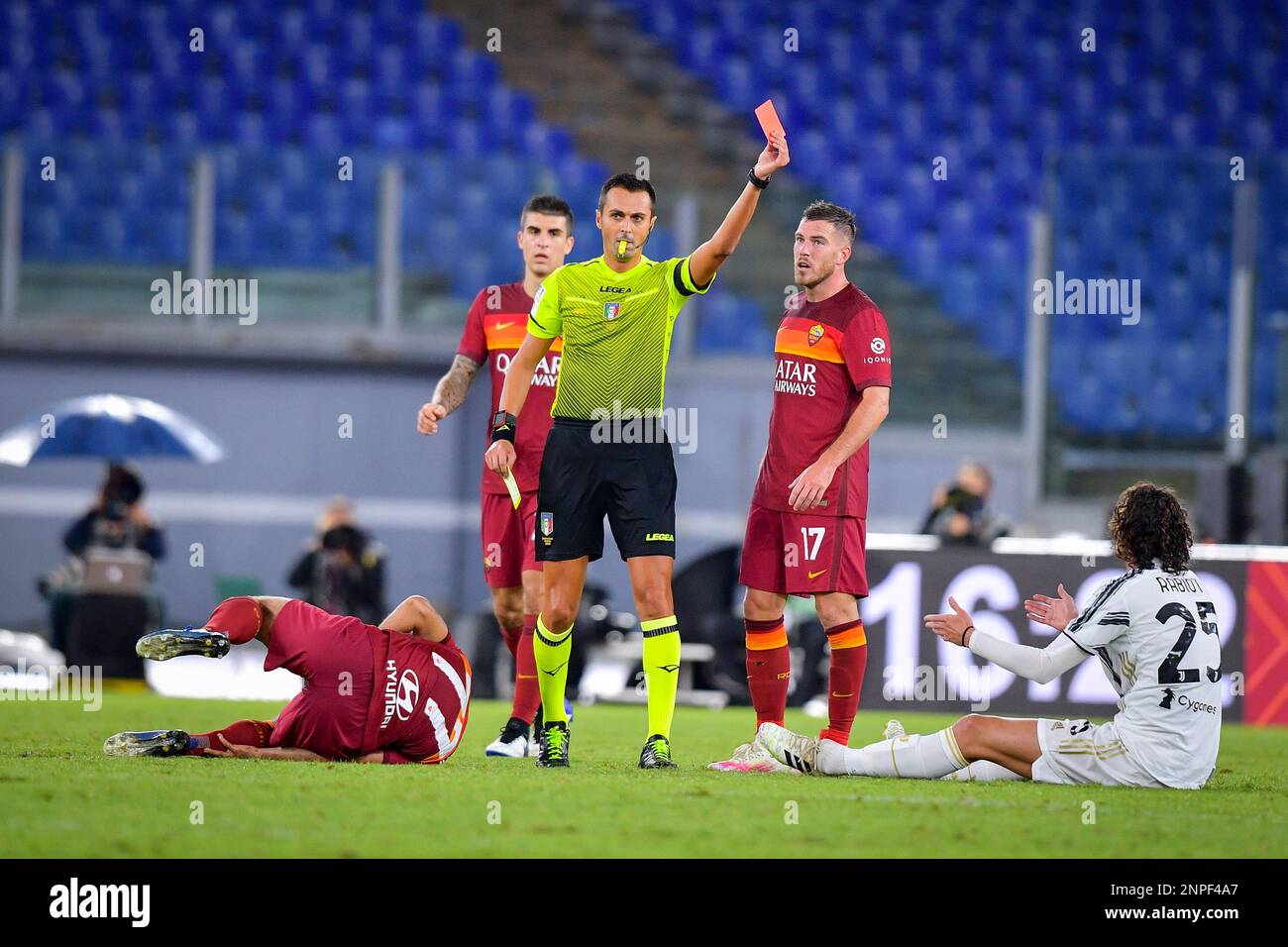 Juventus' Adrien Rabiot, right, gets a red card during the Italian ...