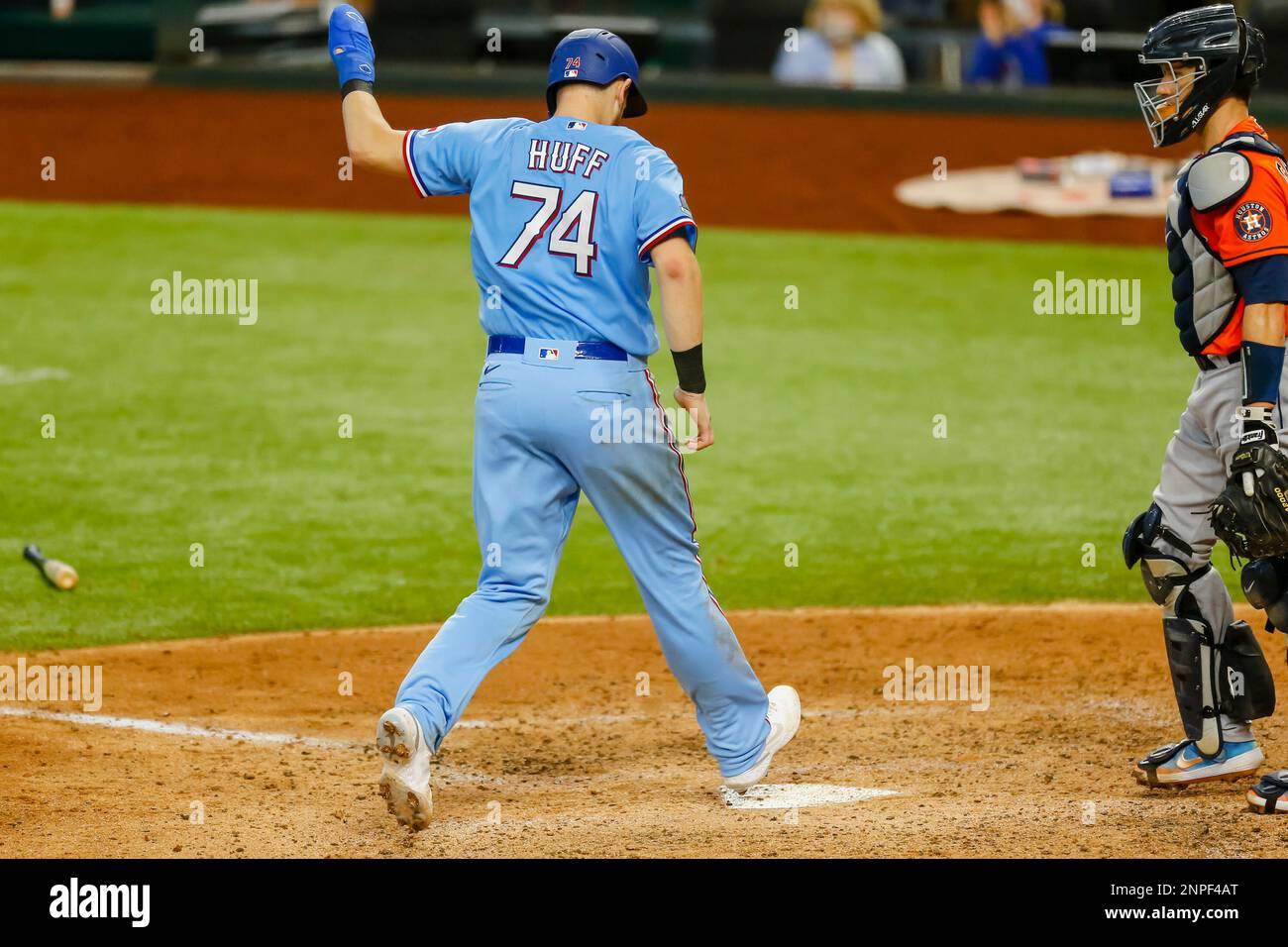 ARLINGTON, TX - SEPTEMBER 27: Texas Rangers catcher Sam Huff (74 ...