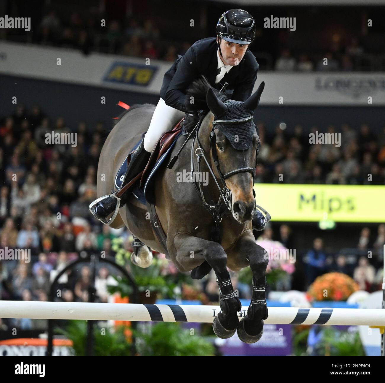 Marc Dilasser, of France, on the horse Arioto du Gevres, clears an ...