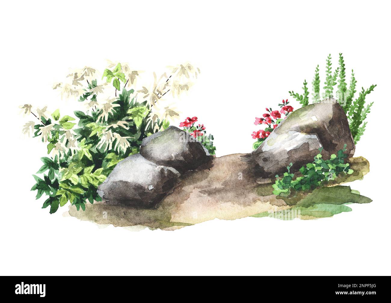 Garden flowerbed and walking path, Landscape design . Hand drawn ...