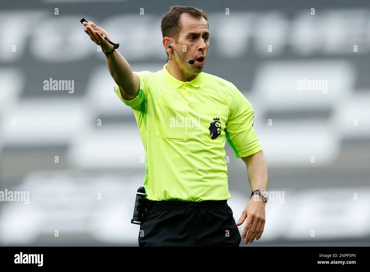 Referee Peter Bankes gestures during the English Premier League soccer ...