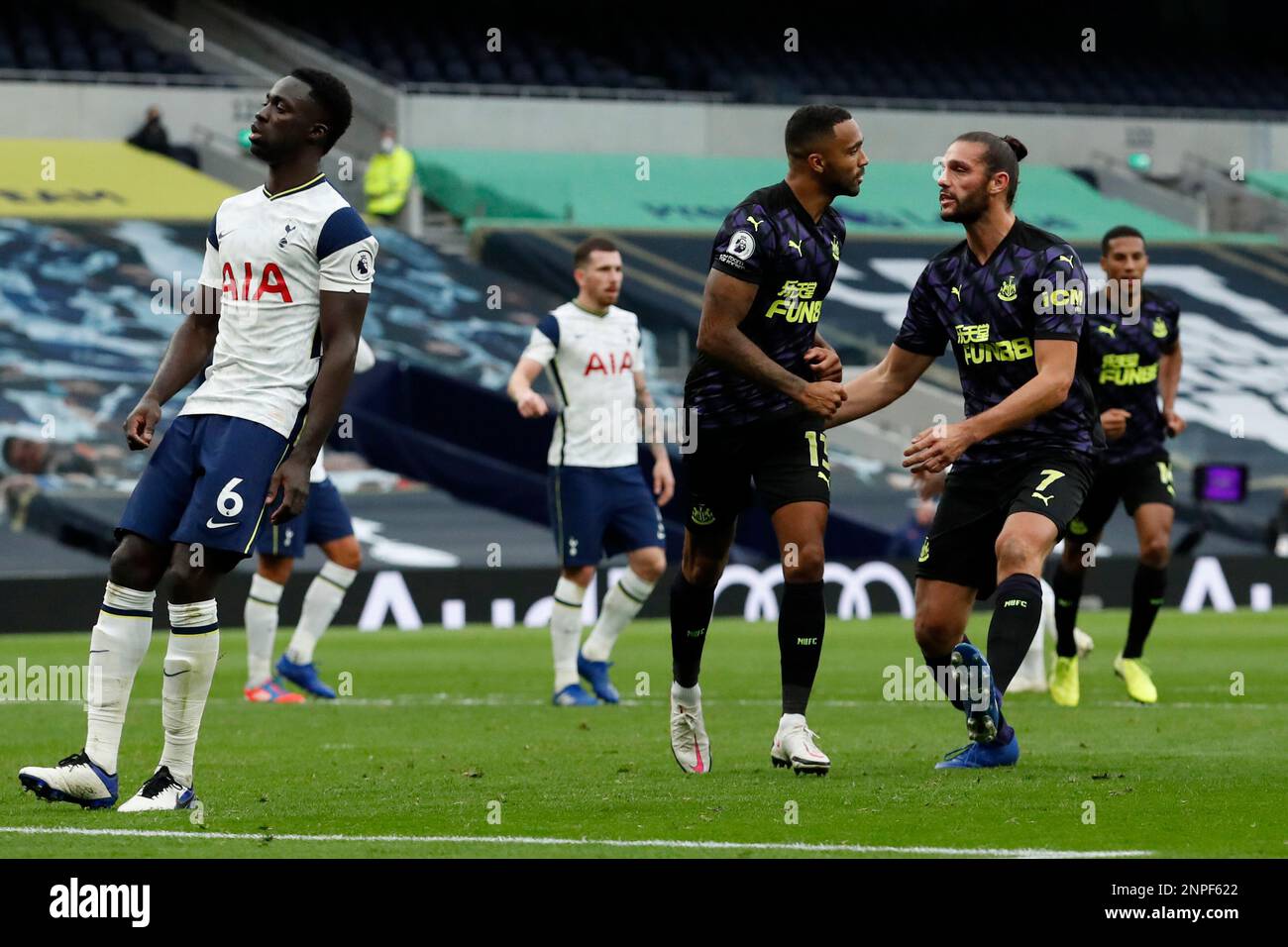 Newcastle's Callum Wilson, center, celebrates after scoring during the ...