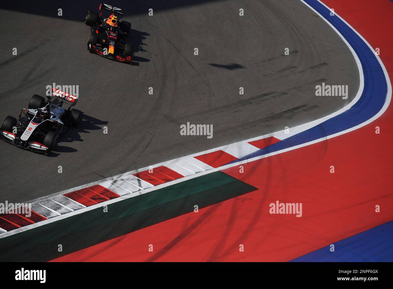 Haas driver Romain Grosjean of France steers his car during the Russian ...