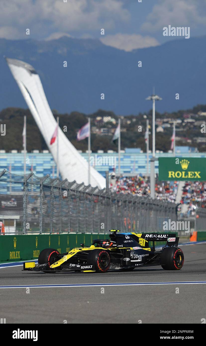 Renault driver Esteban Ocon of France steers his car during the Russian ...