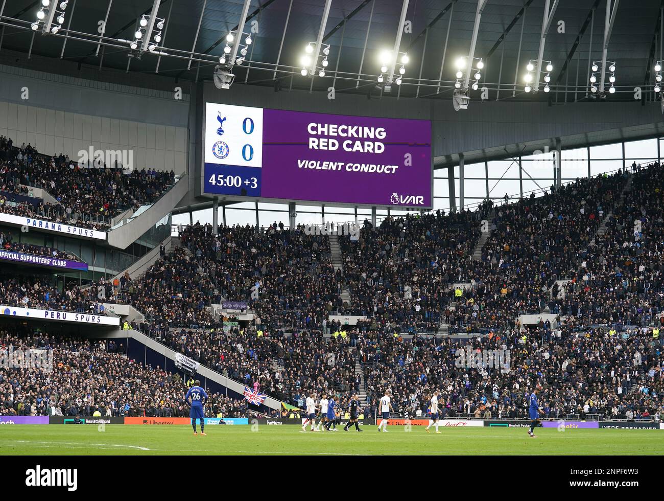 Referee Stuart Attwell heads to the pitchside VAR monitor to check a ...