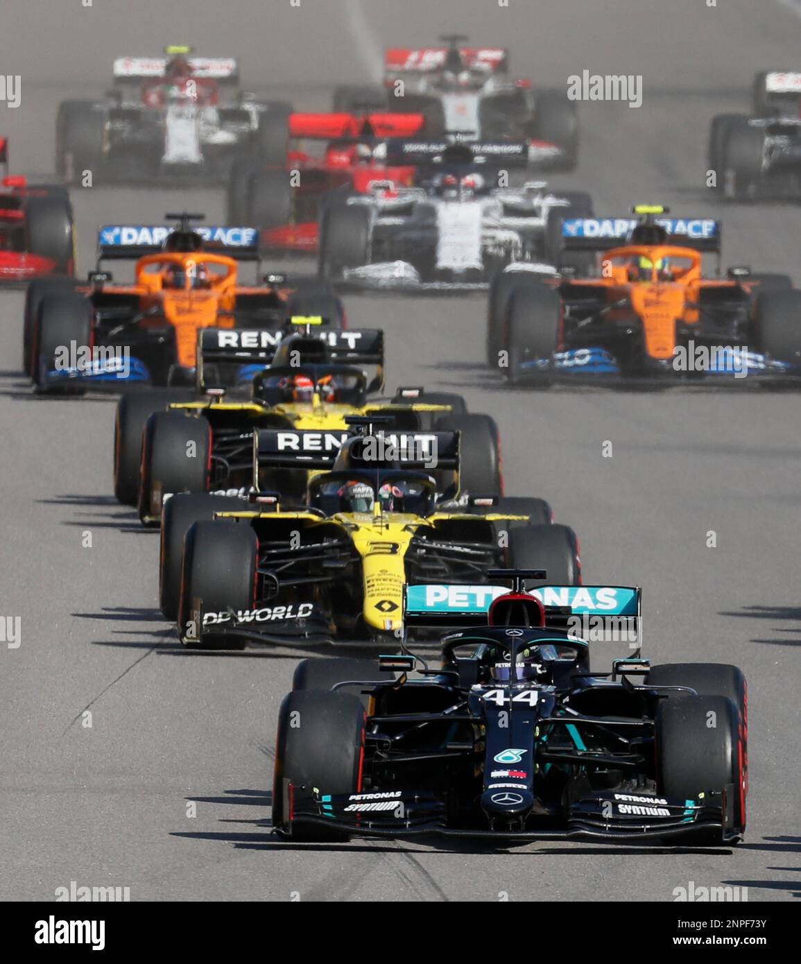 Mercedes driver Lewis Hamilton of Britain leads after the start of the ...