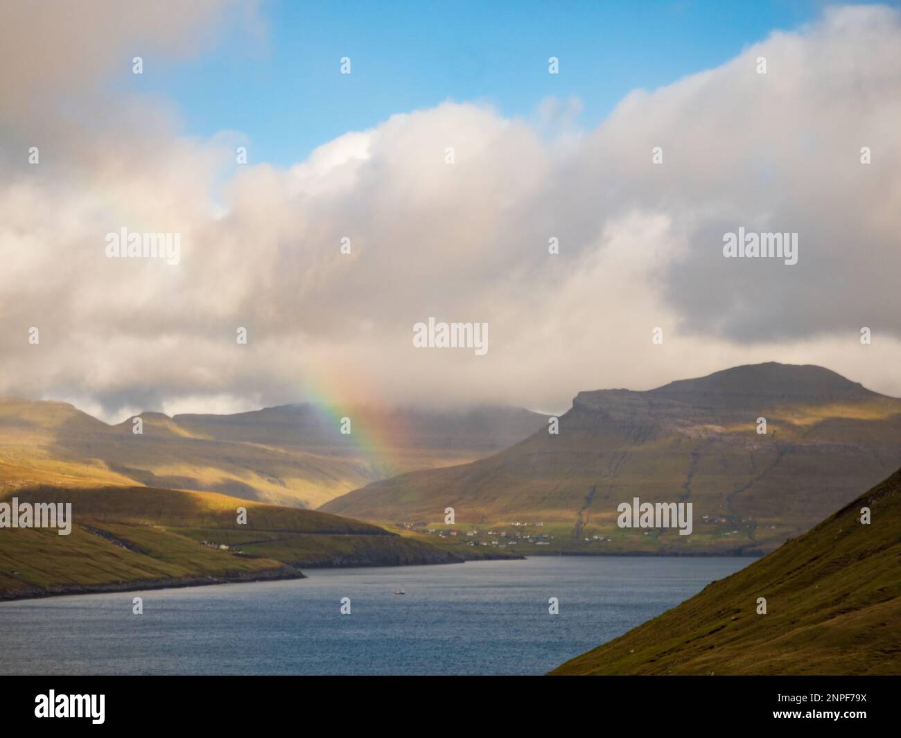 Beautiful panoramic view with the rainbow during golden hours for to ...