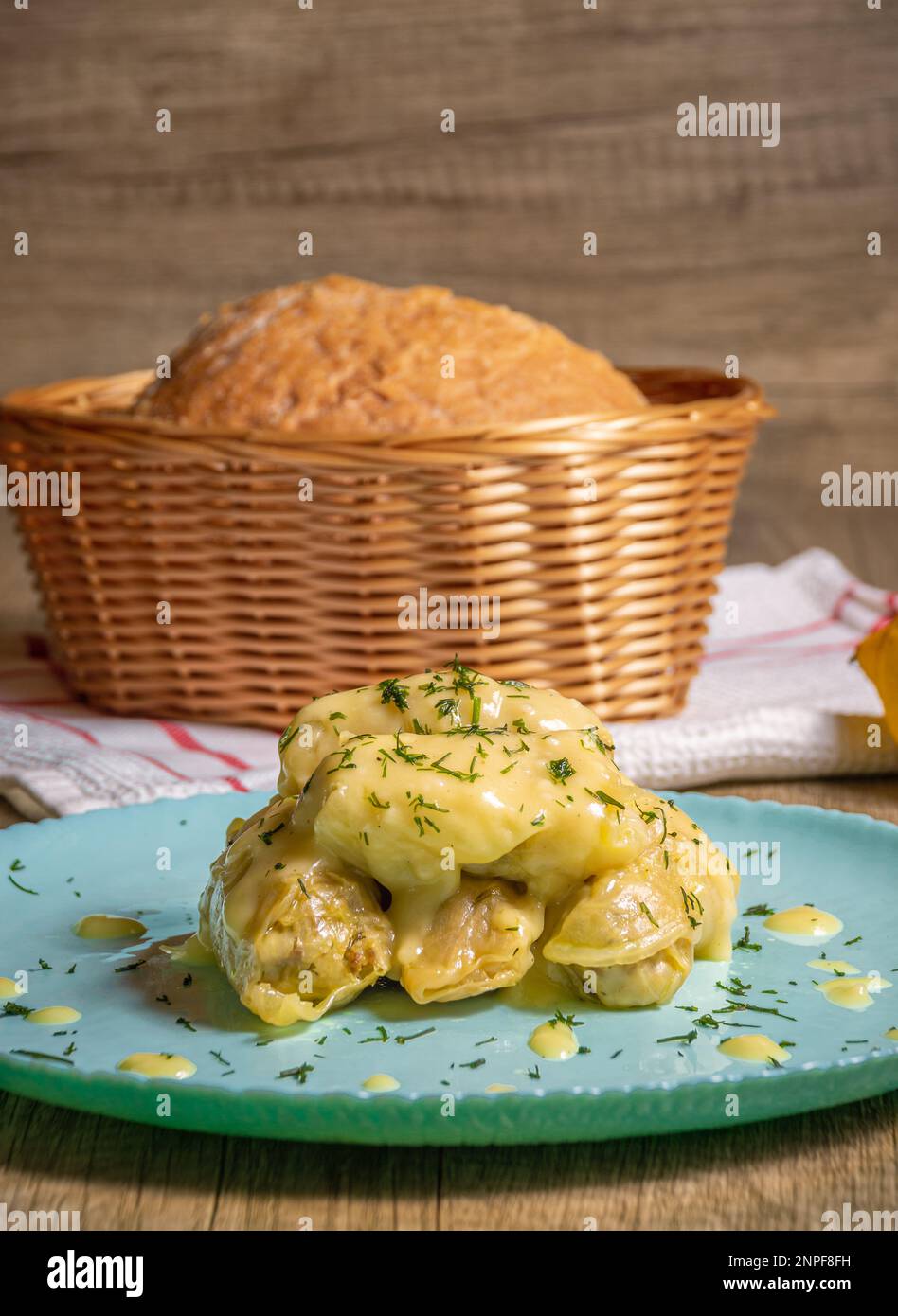 Traditional Greek cabbage rolls (Lahanodolmades) with ground beef, rice ...