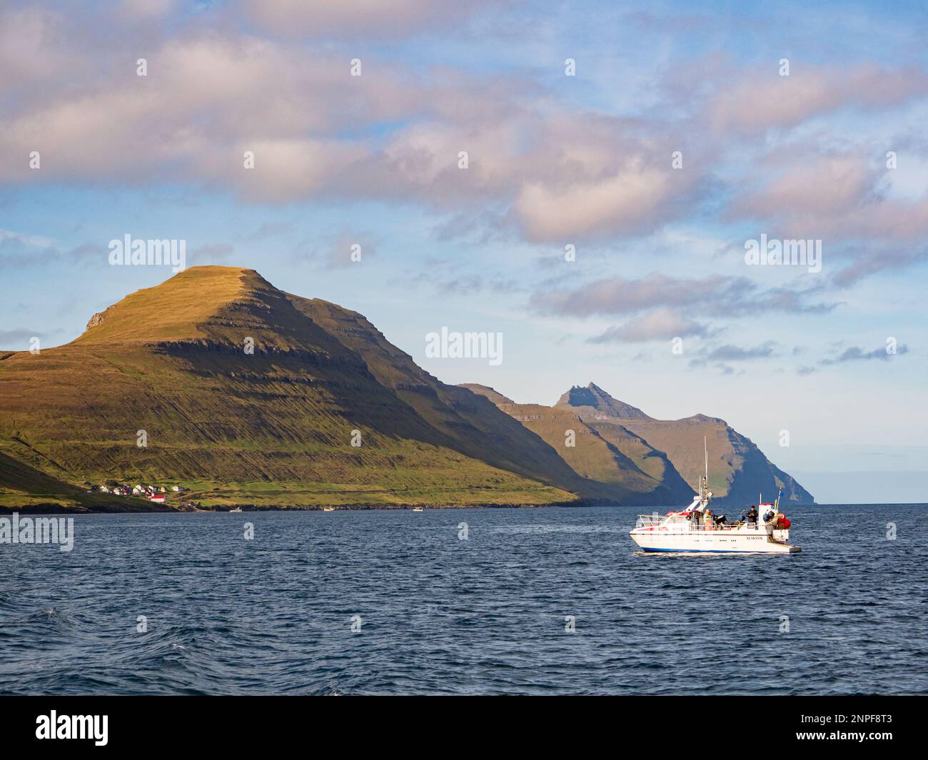 Klaksvík, Faroe Islands - Sep, 2020: Fishing moto boat during fish ...