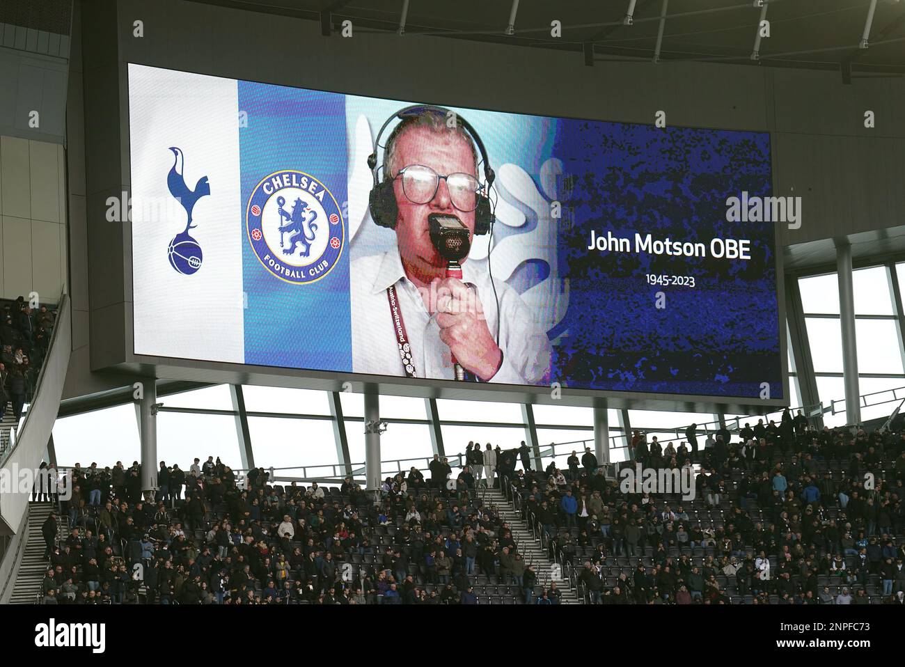 A tribute to John Motson on the big screen during the Premier League ...