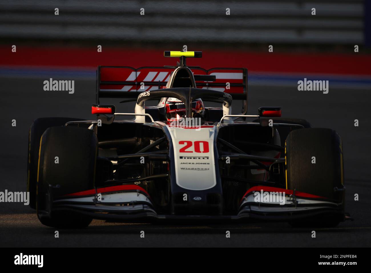 Haas driver Kevin Magnussen of Denmark steers his car during the second ...