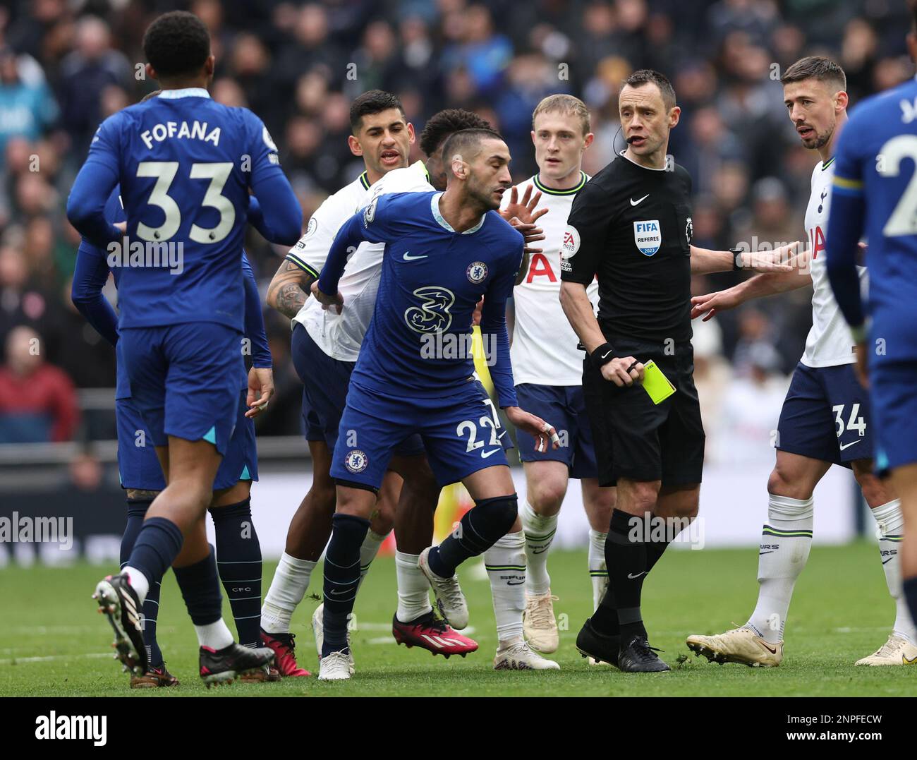 London, UK. 26th Feb, 2023. Emerson Royal of Tottenham barges into ...