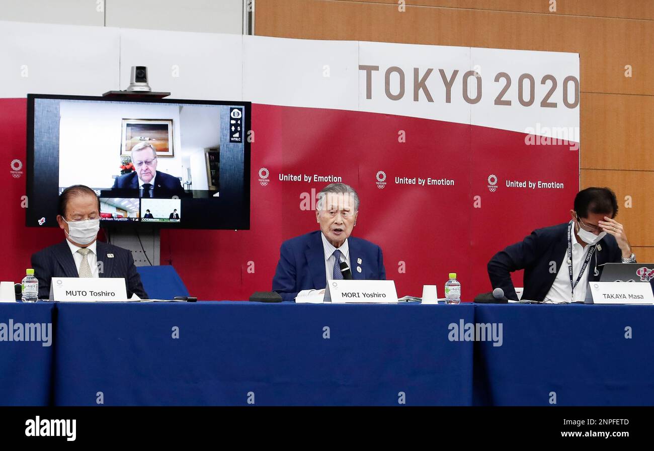 President of Tokyo 2020 Yoshiro Mori attends a joint press conference ...