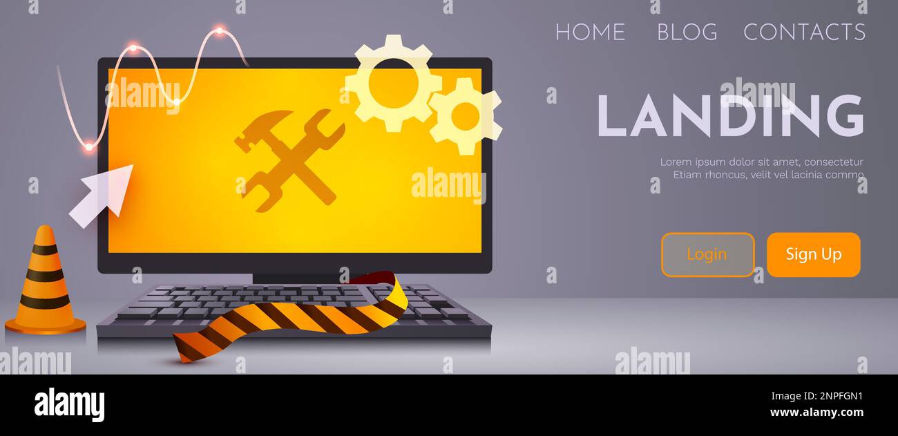 Computer with wrench and hammer on the screen. Computer repair service ...