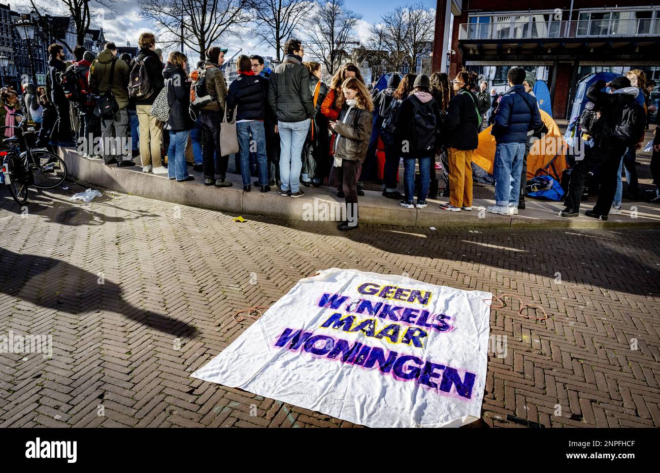 AMSTERDAM - Demonstrators with a tent at the stopera, demonstrating ...
