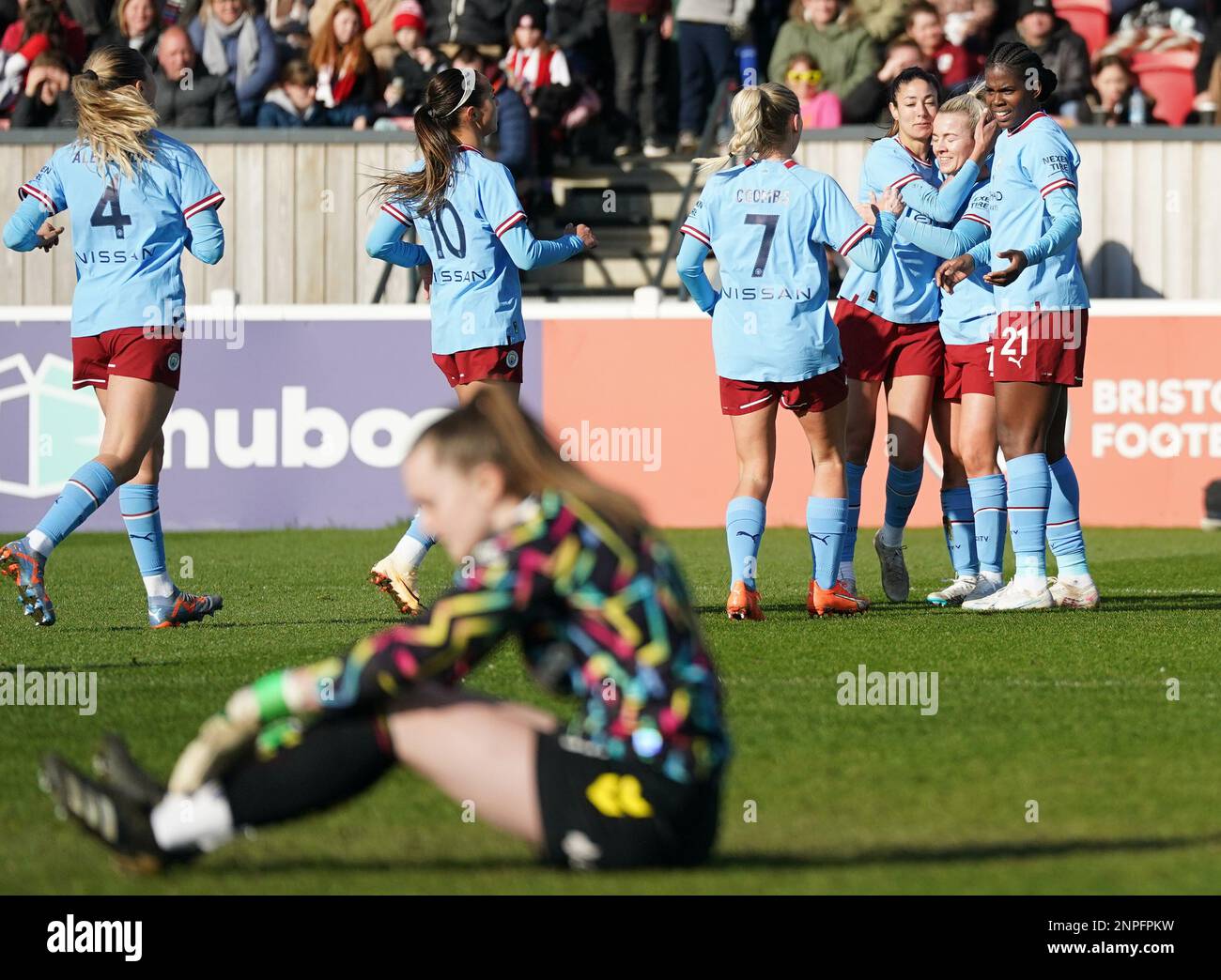 Manchester City's Khadija Shaw (right) celebrates scoring their side's ...