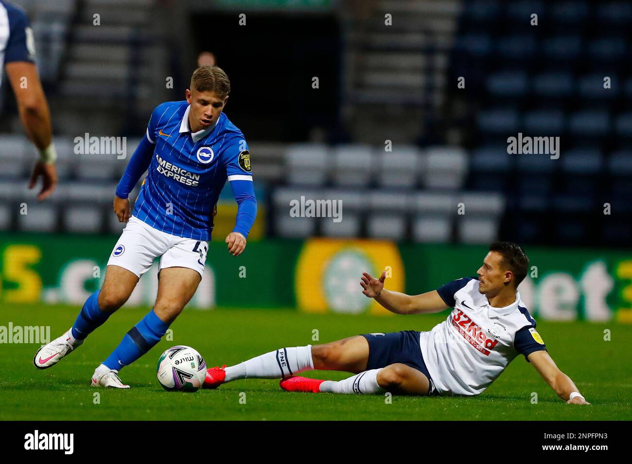 Preston's Billy Bodin, right, and Brighton's Max Sanders vie for the ...