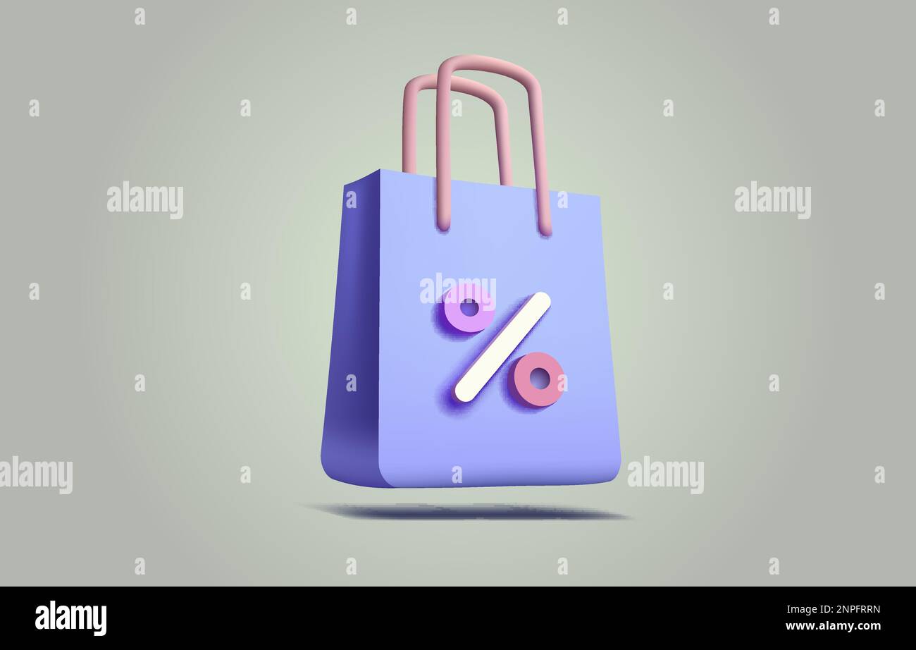 Shopping bag Percentage, gift discount box, product offer store. Vector ...