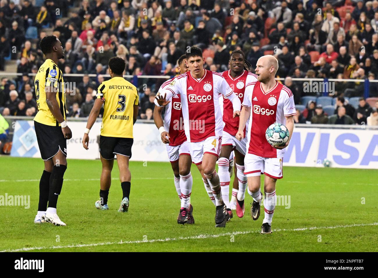 ARNHEM - Edson Alvarez of Ajax (4) celebrates the 1-2 during the Dutch ...