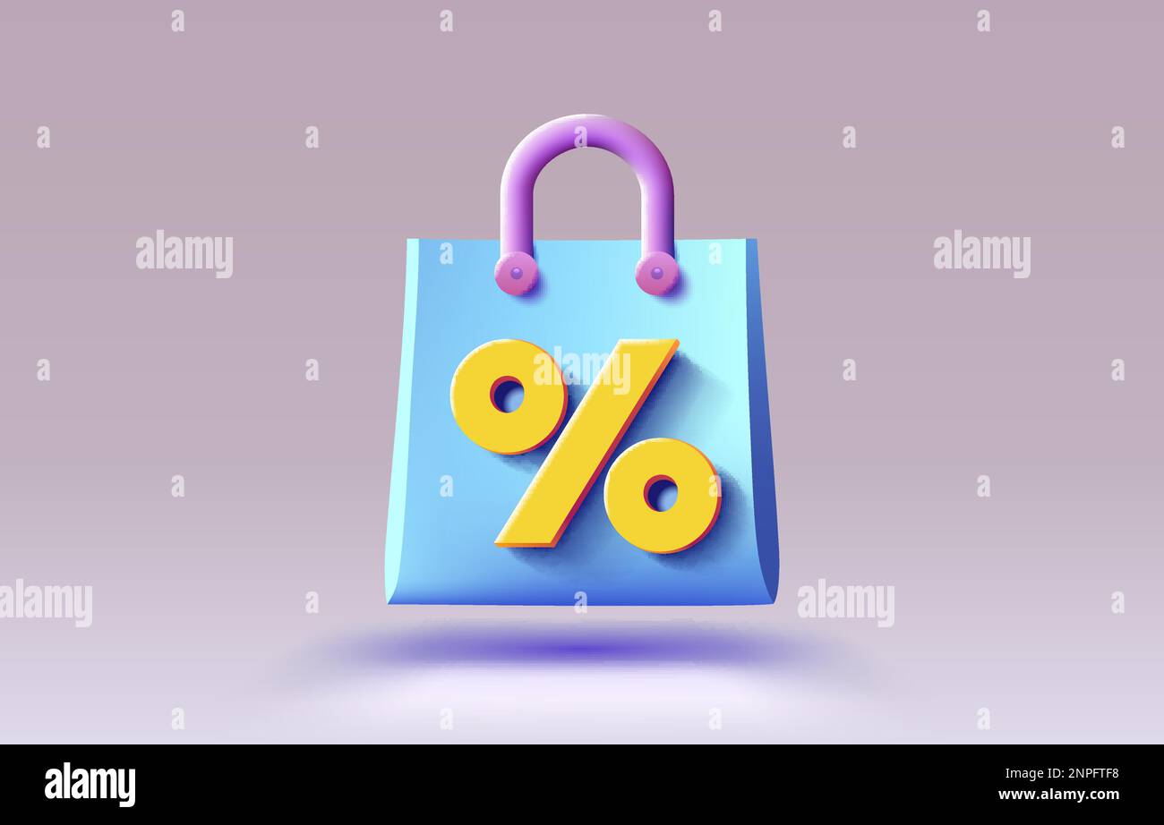 Shopping bag Percentage, gift discount box, product offer store. Vector ...