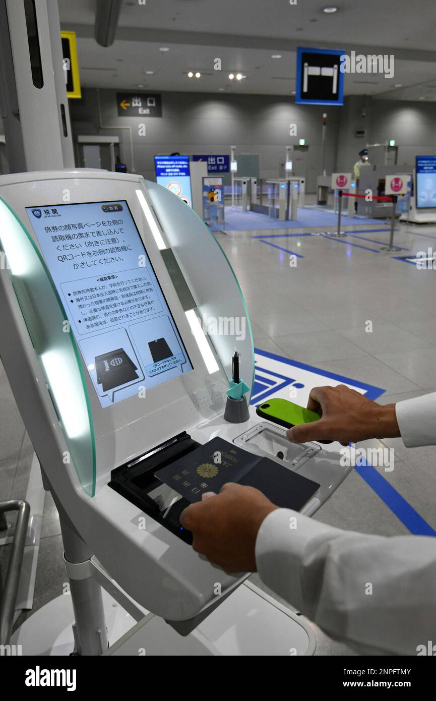 A customs officer demonstrates to use an Electronic Customs Declaration ...