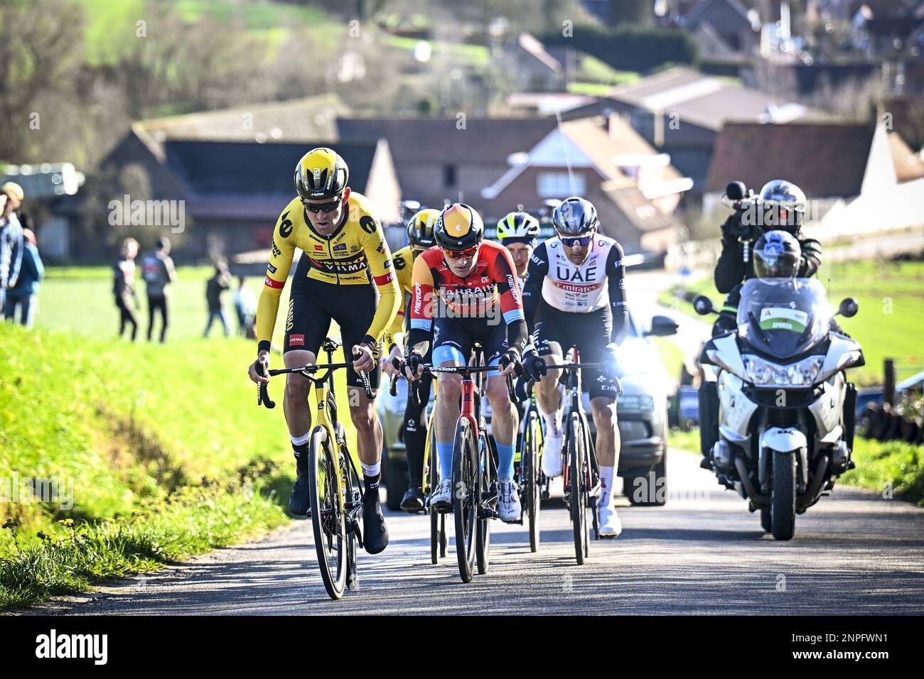 Belgian Tiesj Benoot of Jumbo-Visma, Slovenian Matej Mohoric of Bahrain ...