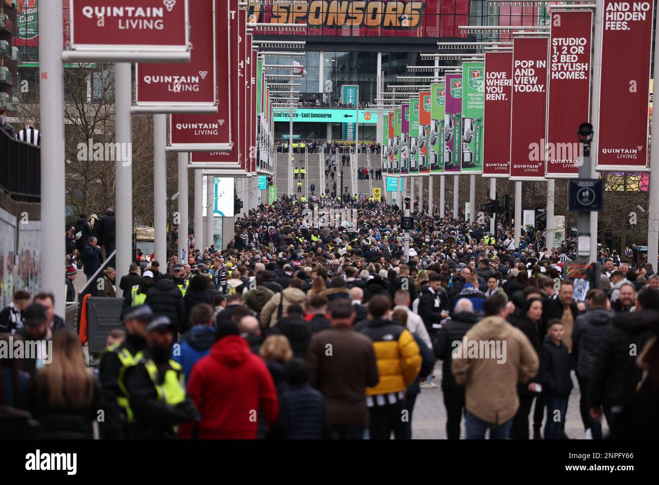 Wembley, UK. 26th Feb, 2023. Fans fill Wembley Way four hours before ...