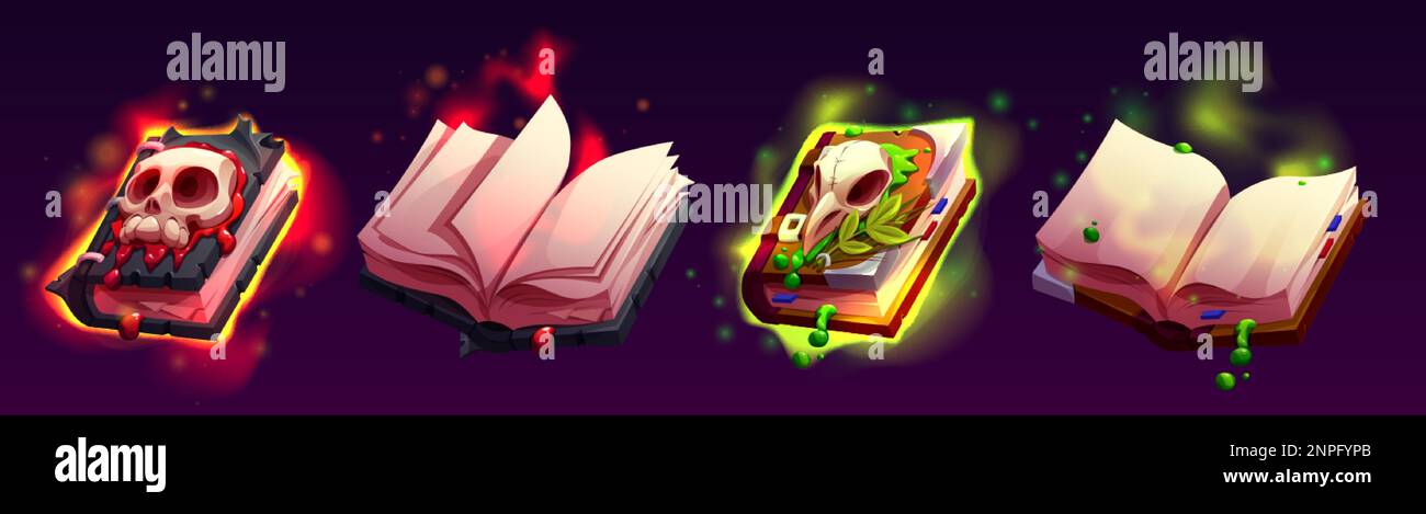 Open and closed magic spell books collection. Cartoon vector ...