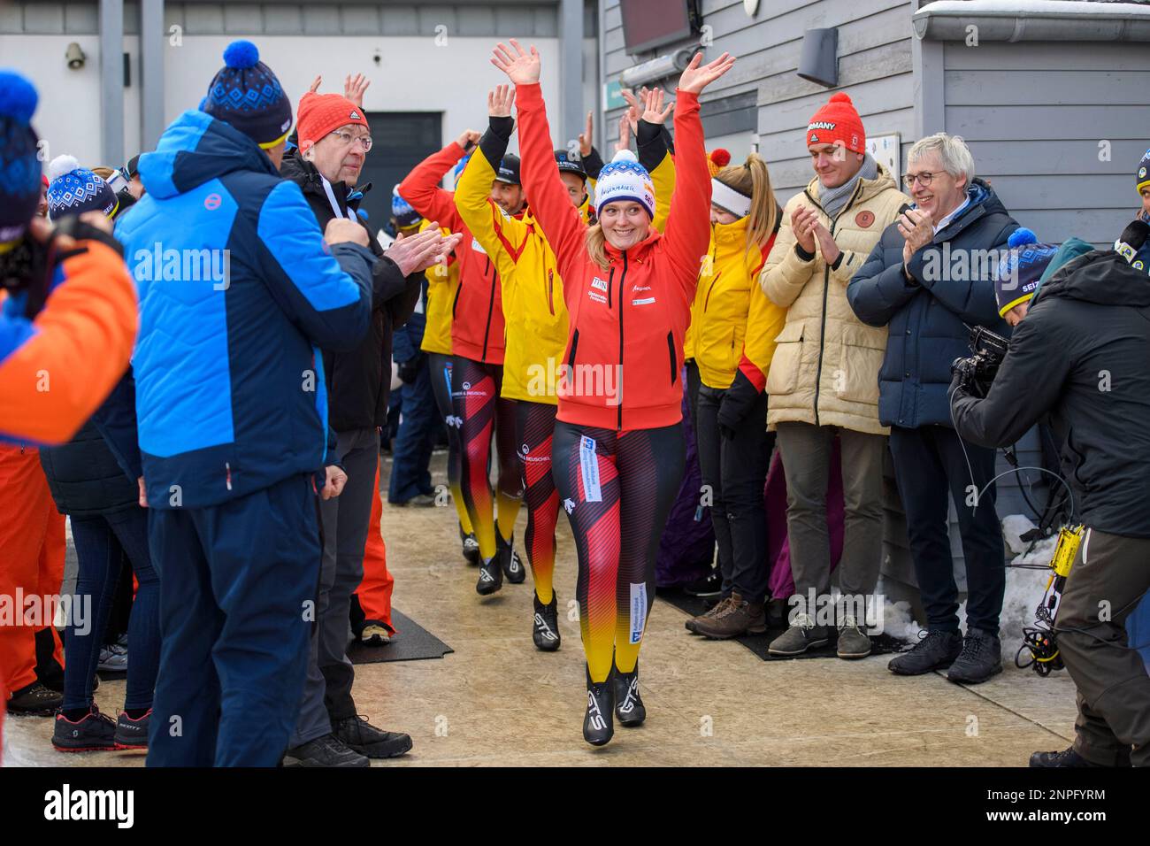 Winterberg, Germany. 26th Feb, 2023. Luge: Relay, Mixed: Award ceremony ...