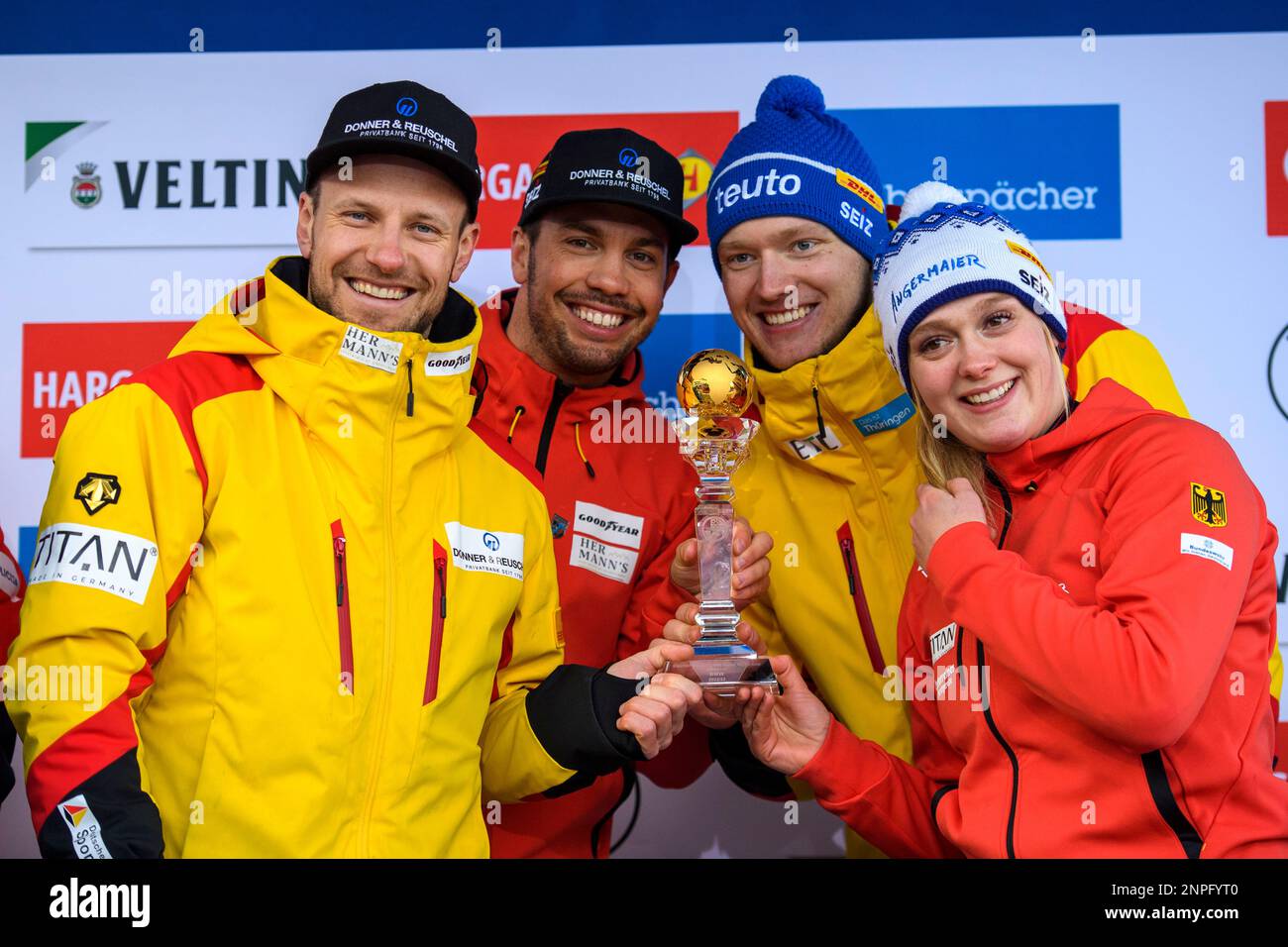 Winterberg, Germany. 26th Feb, 2023. Luge: Relay, Mixed: Award ceremony ...