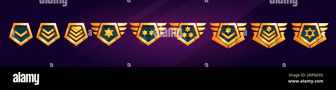 Cartoon set of game rank badge isolated on background. Vector ...