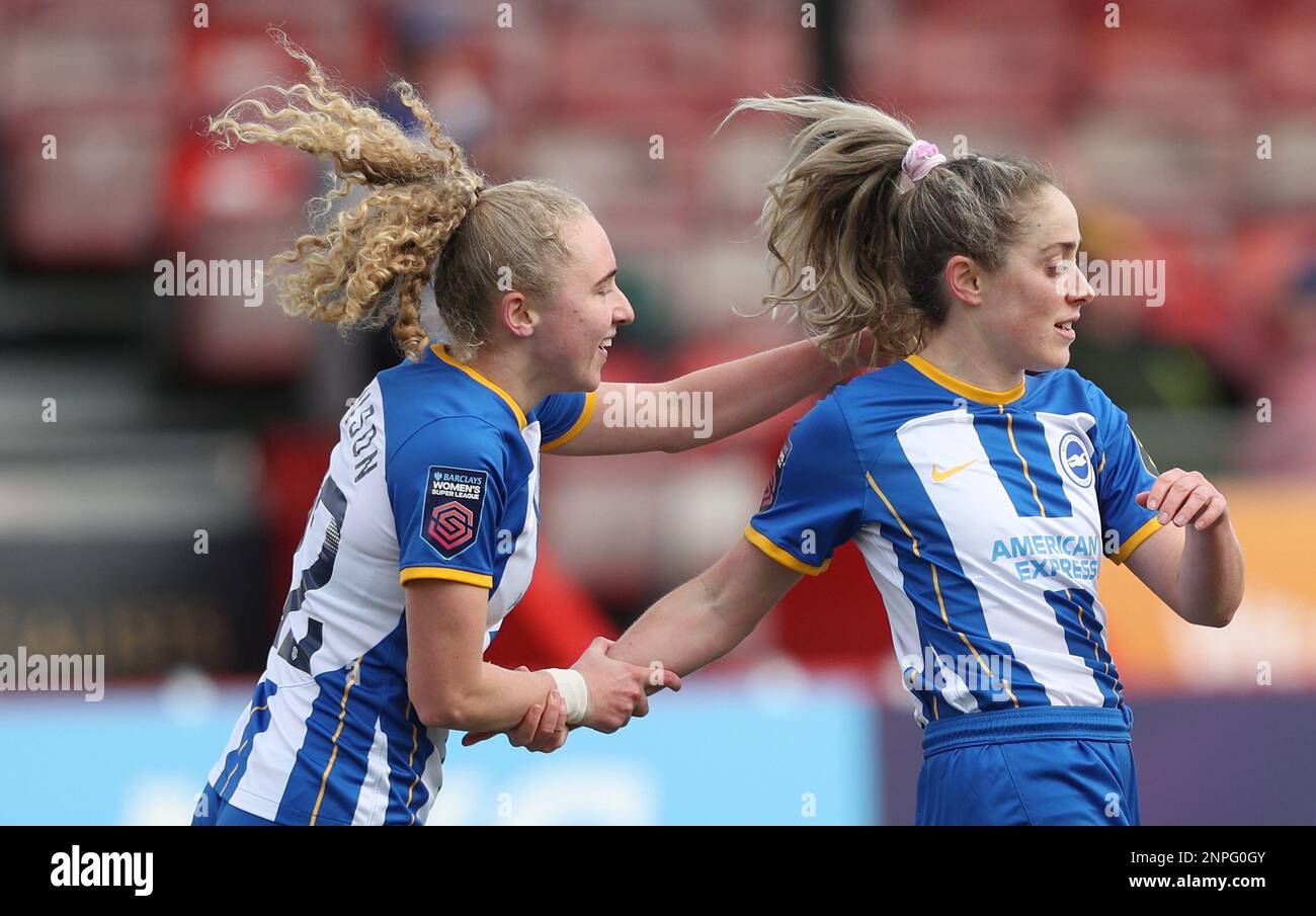 Crawley, UK. 26th Feb, 2023. Brighton's Brianna Visalli celebrates ...