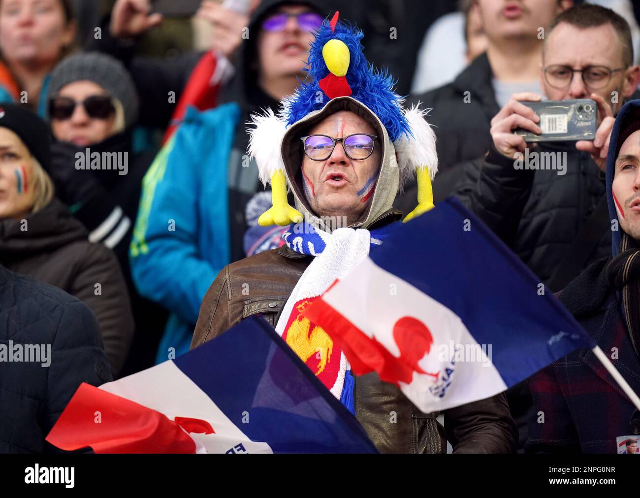 A France fan in the stands during the Guinness Six Nations match at the ...