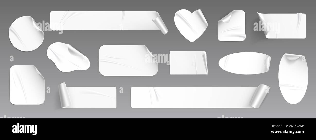 White peel off realistic paper sticker, isolated vector. Round blank 3d ...