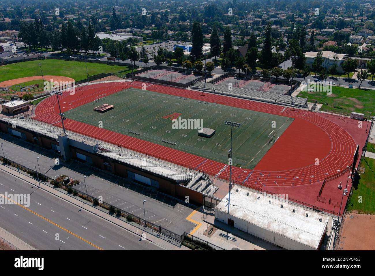 General overall aerial view of Salter Stadium at Arcadia High School ...