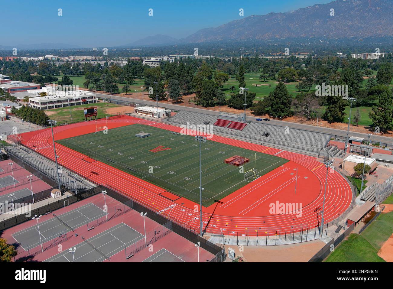 General overall aerial view of Salter Stadium at Arcadia High School ...
